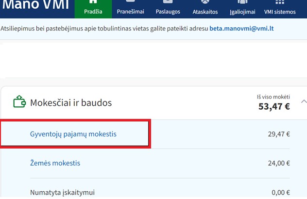 Kaip mokėti įmokas į VMI sąskaitą per Mano VMI? - VMI